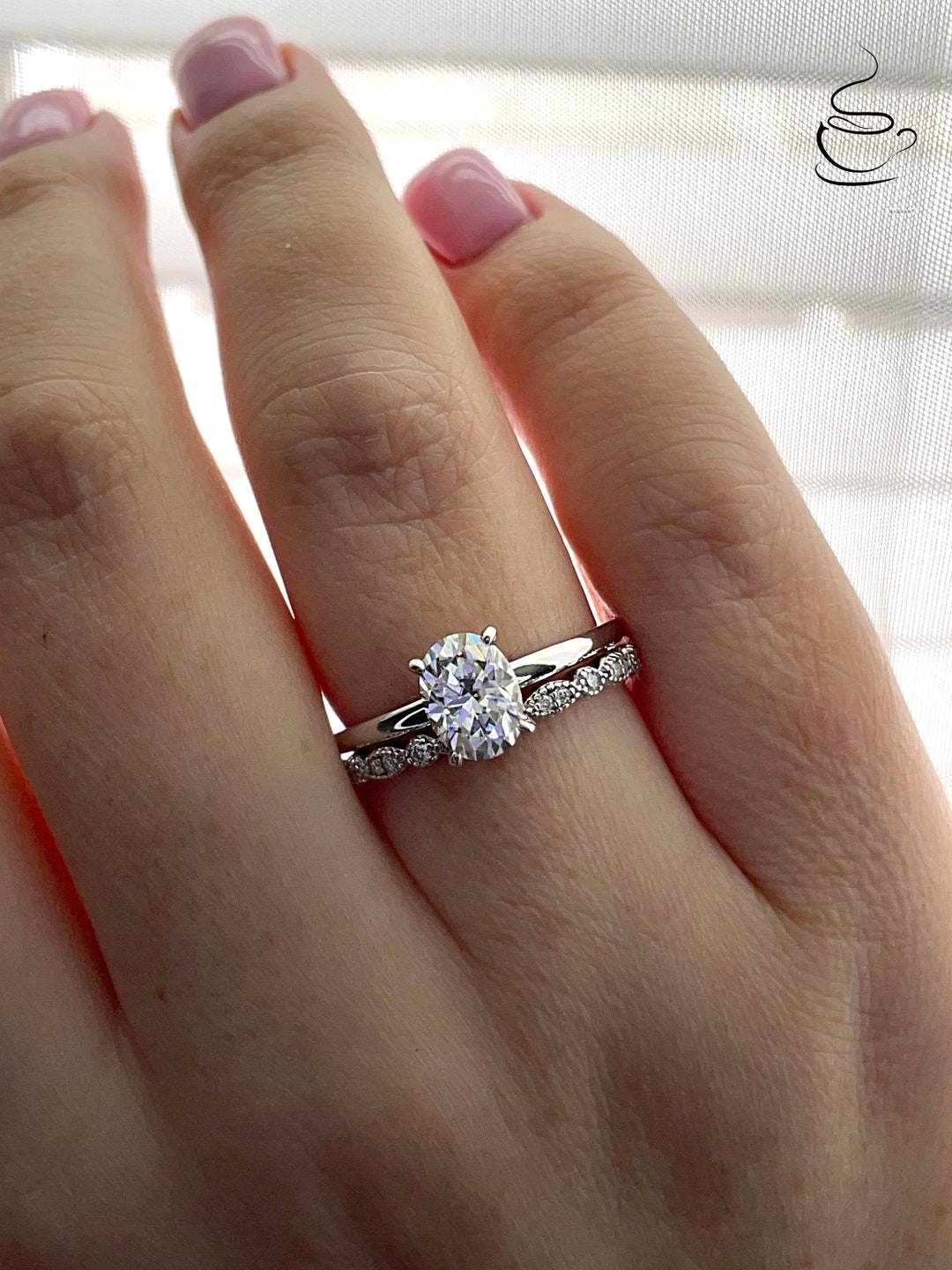 Moissanite. Sterling Silver 925 Engagement Ring Set With 1.5CT Oval Cut ...