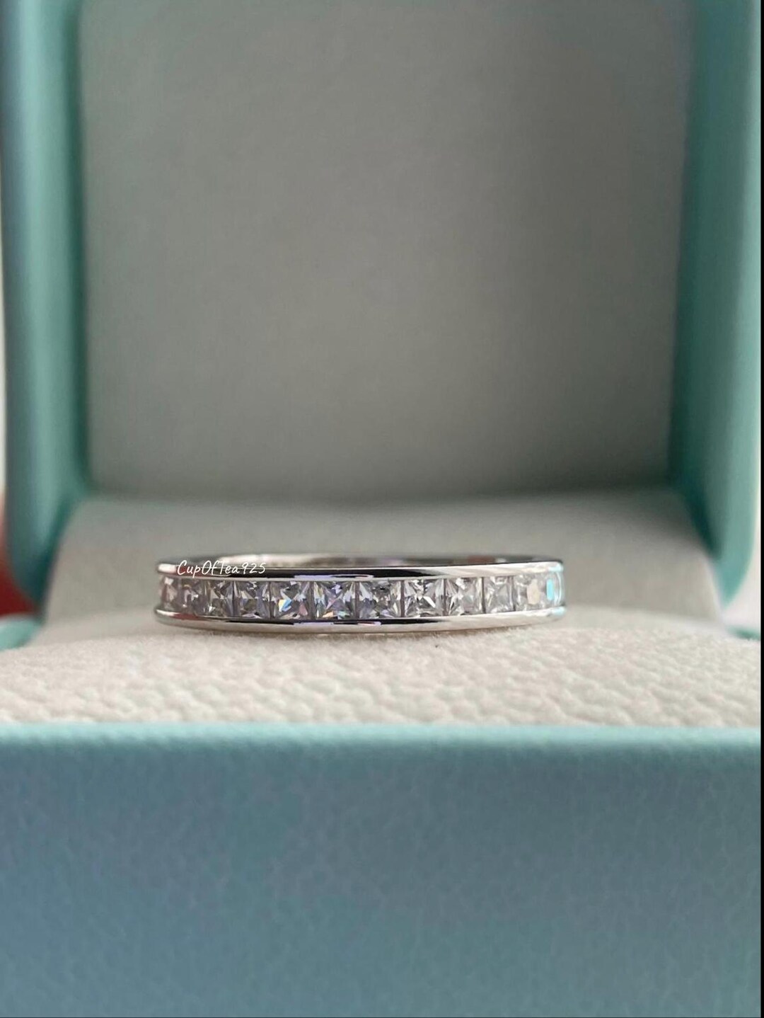The Victoria. Sterling Silver 925 3mm Full Eternity Band With Princess Cut 5A CZ Diamonds - Etsy