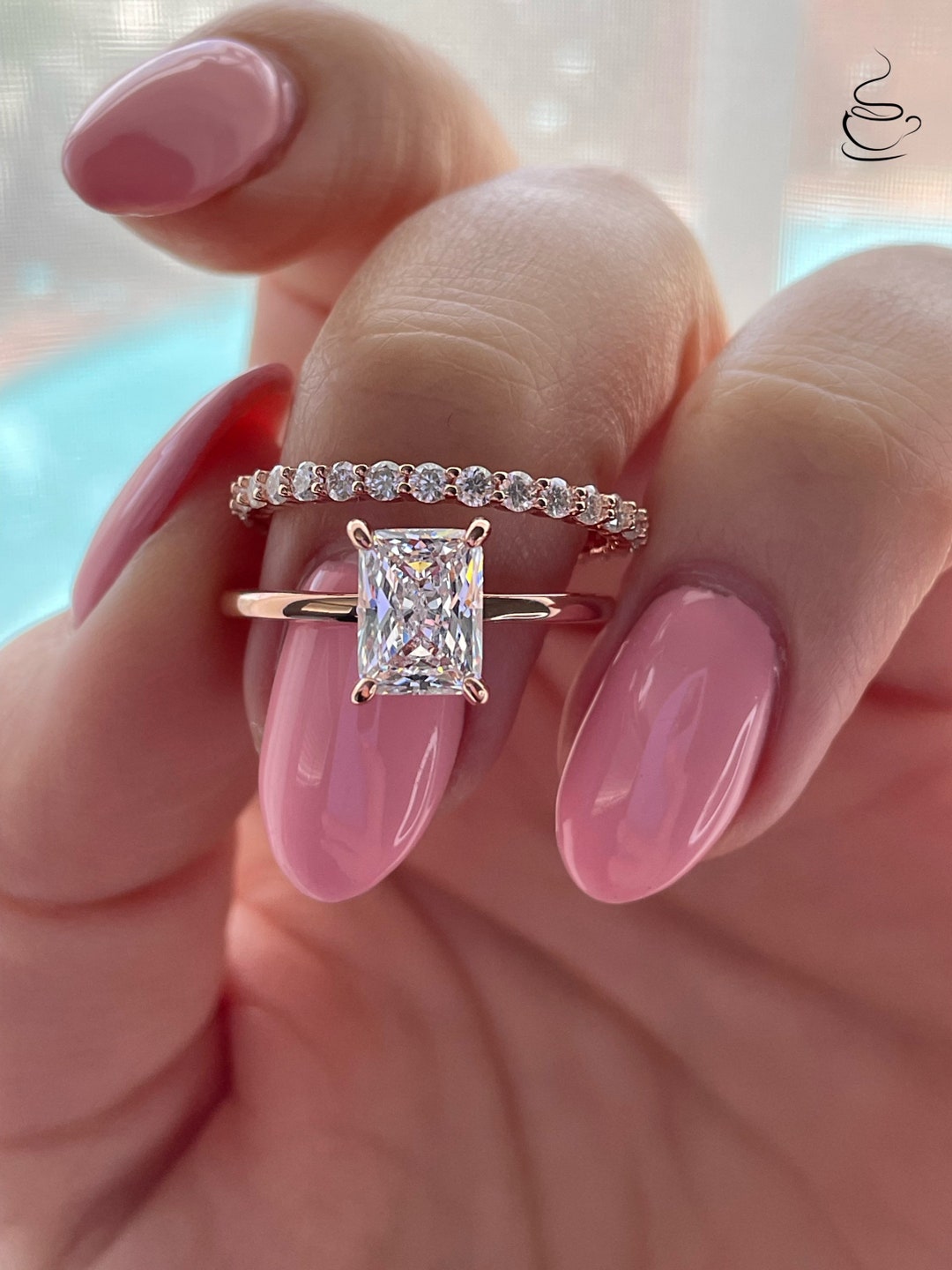 Rose Gold Over Sterling Silver 925 Bridal Set With 2CT Radiant Cut ...