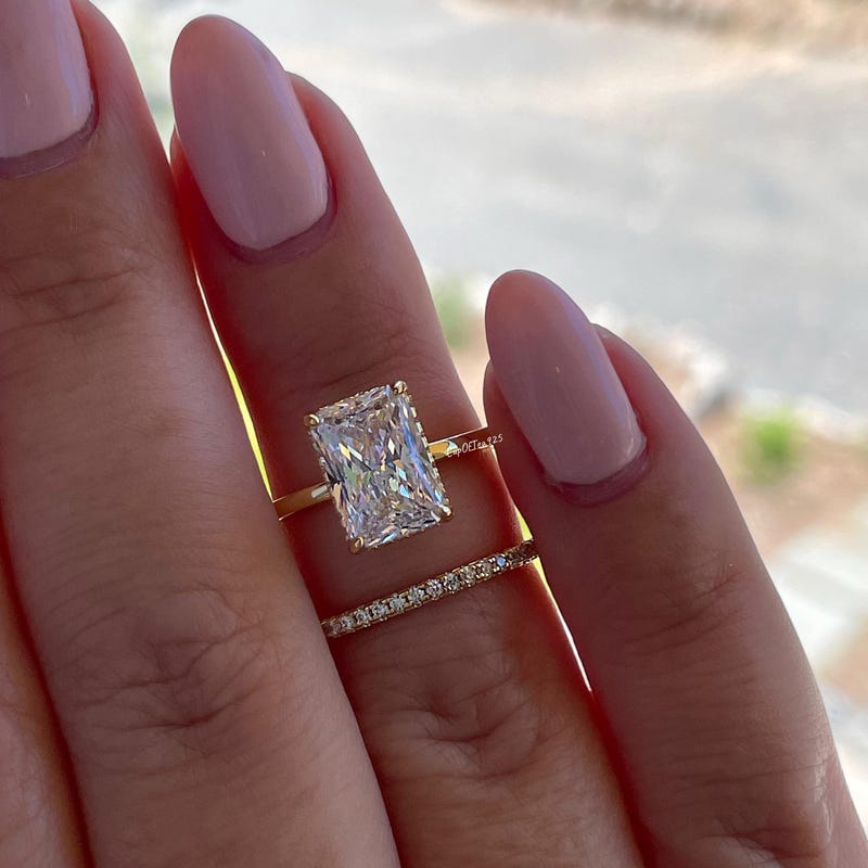 Rectangular Halo Ring - Etsy