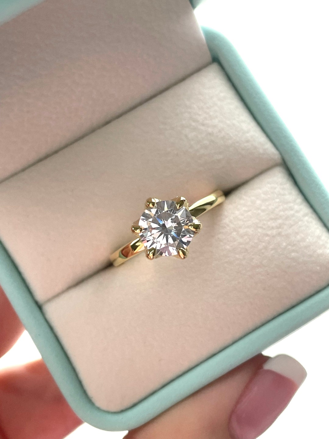 New In the Bella. Yellow Gold Over Sterling Silver 925 2CT Round Brilliant Cut Simulated Diamond ...