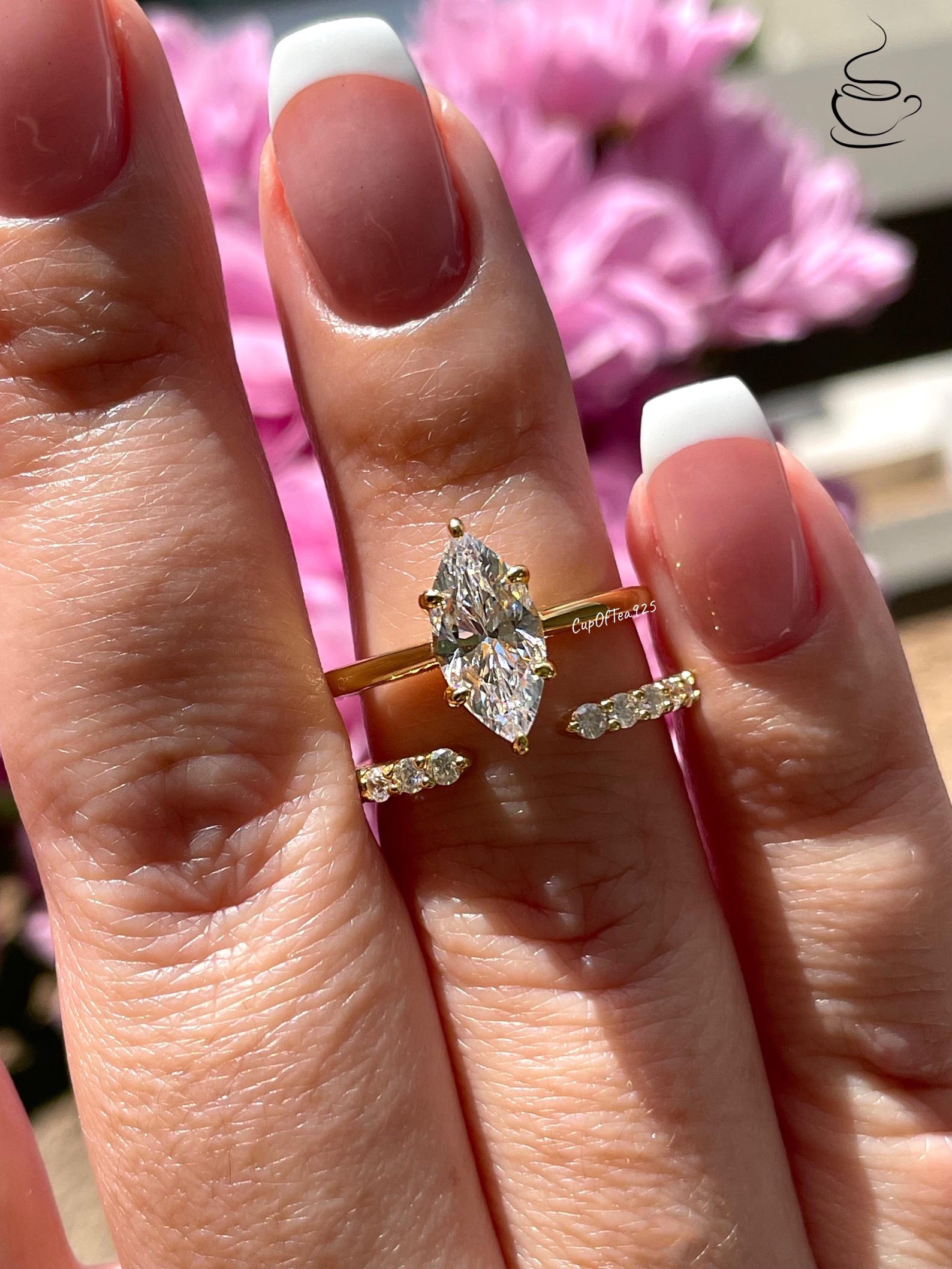 Moissanite Marquise Cut Engagement Ring Set in Gold Vermeil, Sterling ...