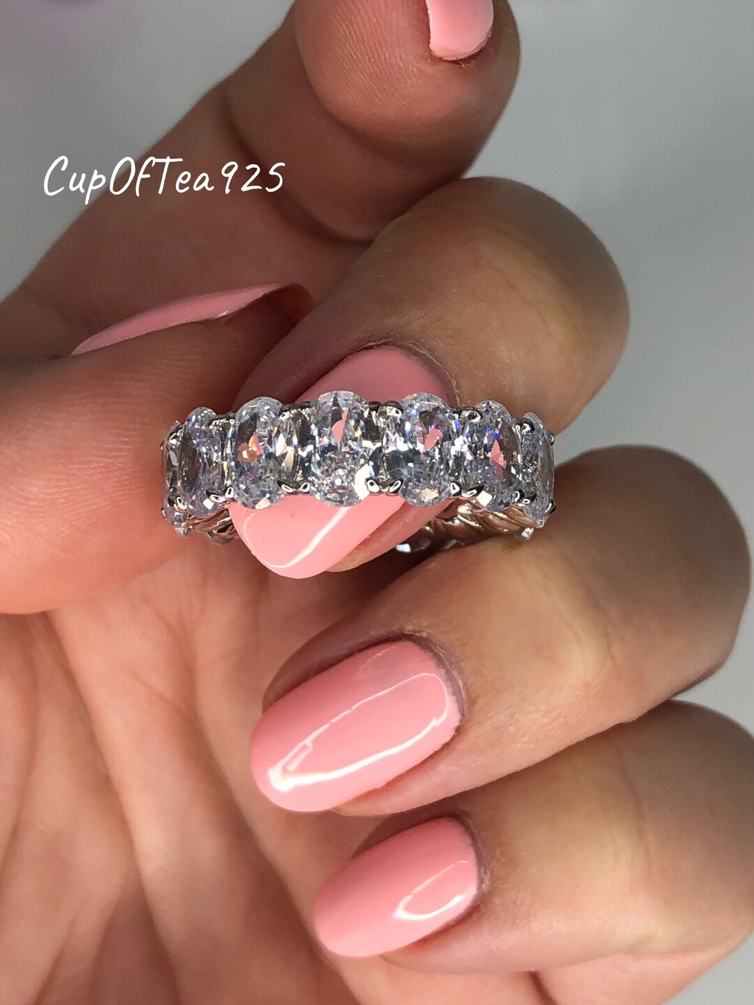 The Devon. Sterling Silver 925 Full Eternity Band With Oval Man Made ...