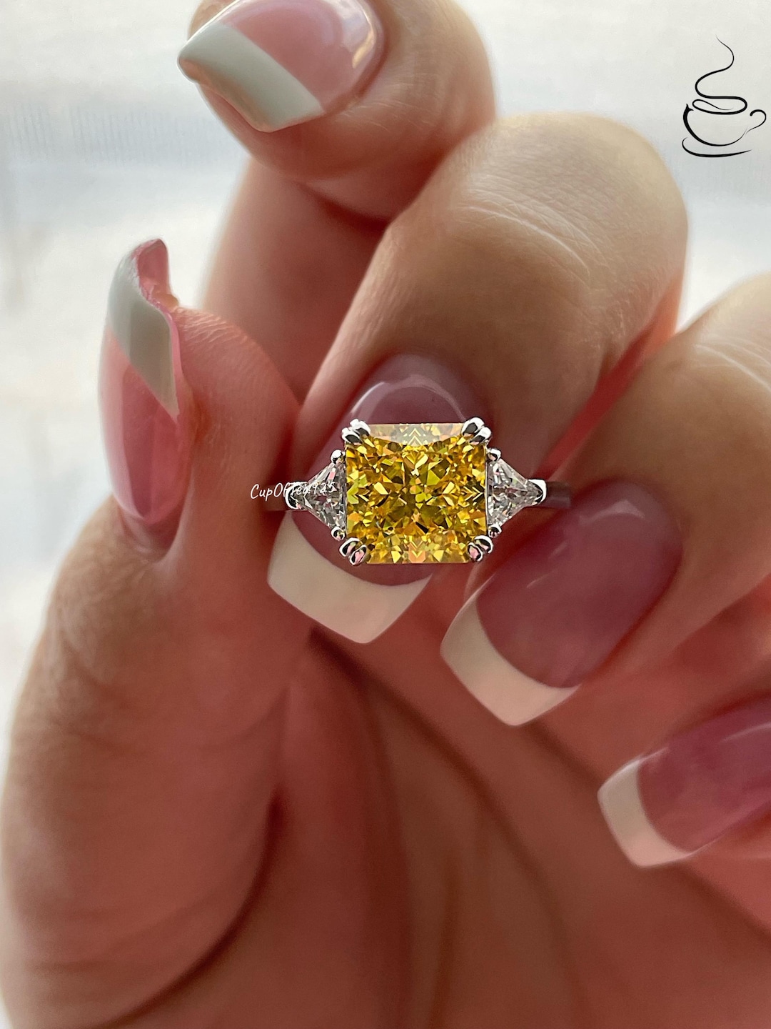 3CT Yellow Diamond Engagement Ring Crushed Ice 3CT Yellow Simulated ...