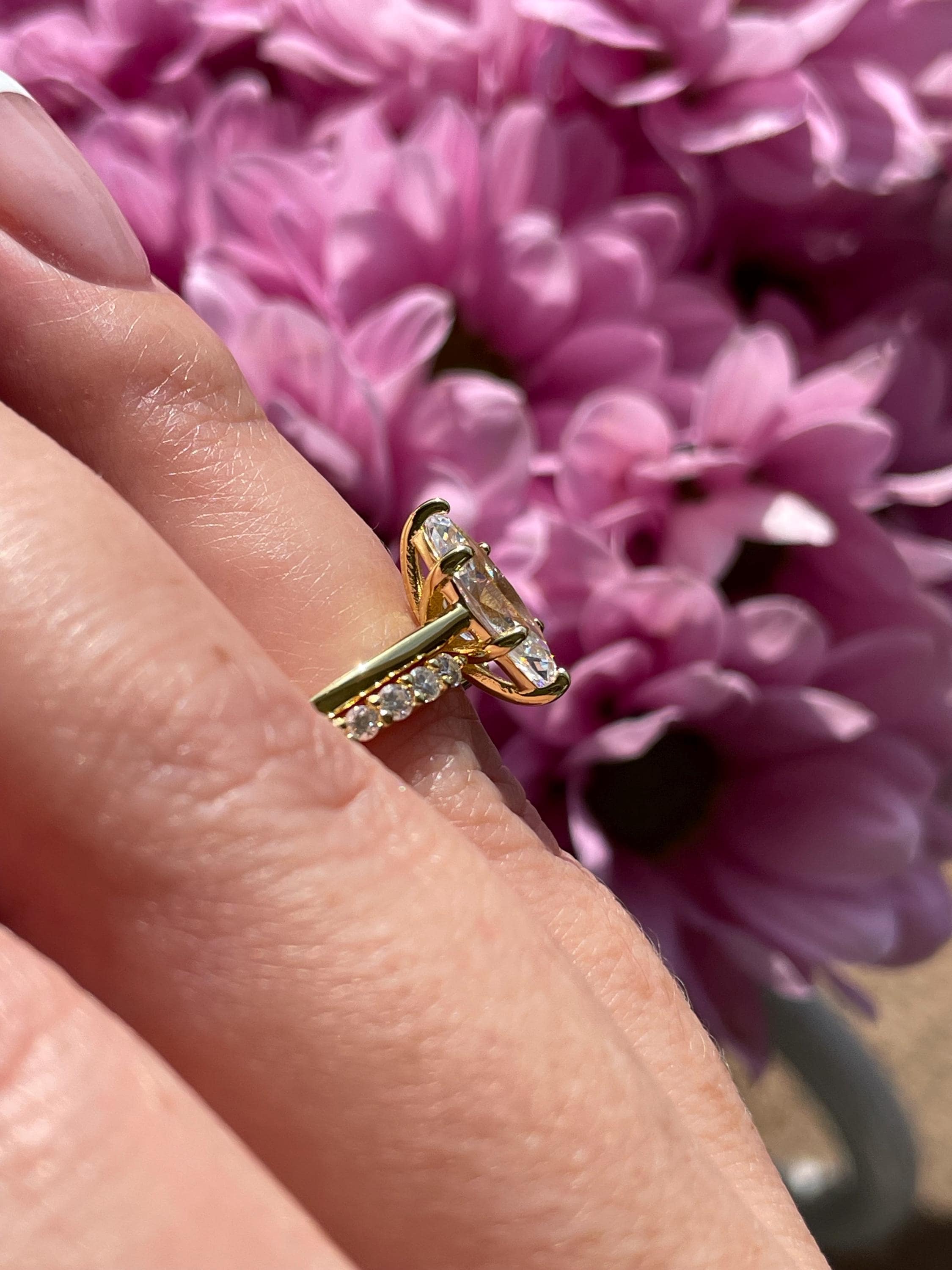 Moissanite Marquise Cut Engagement Ring Set in Gold Vermeil, Sterling ...