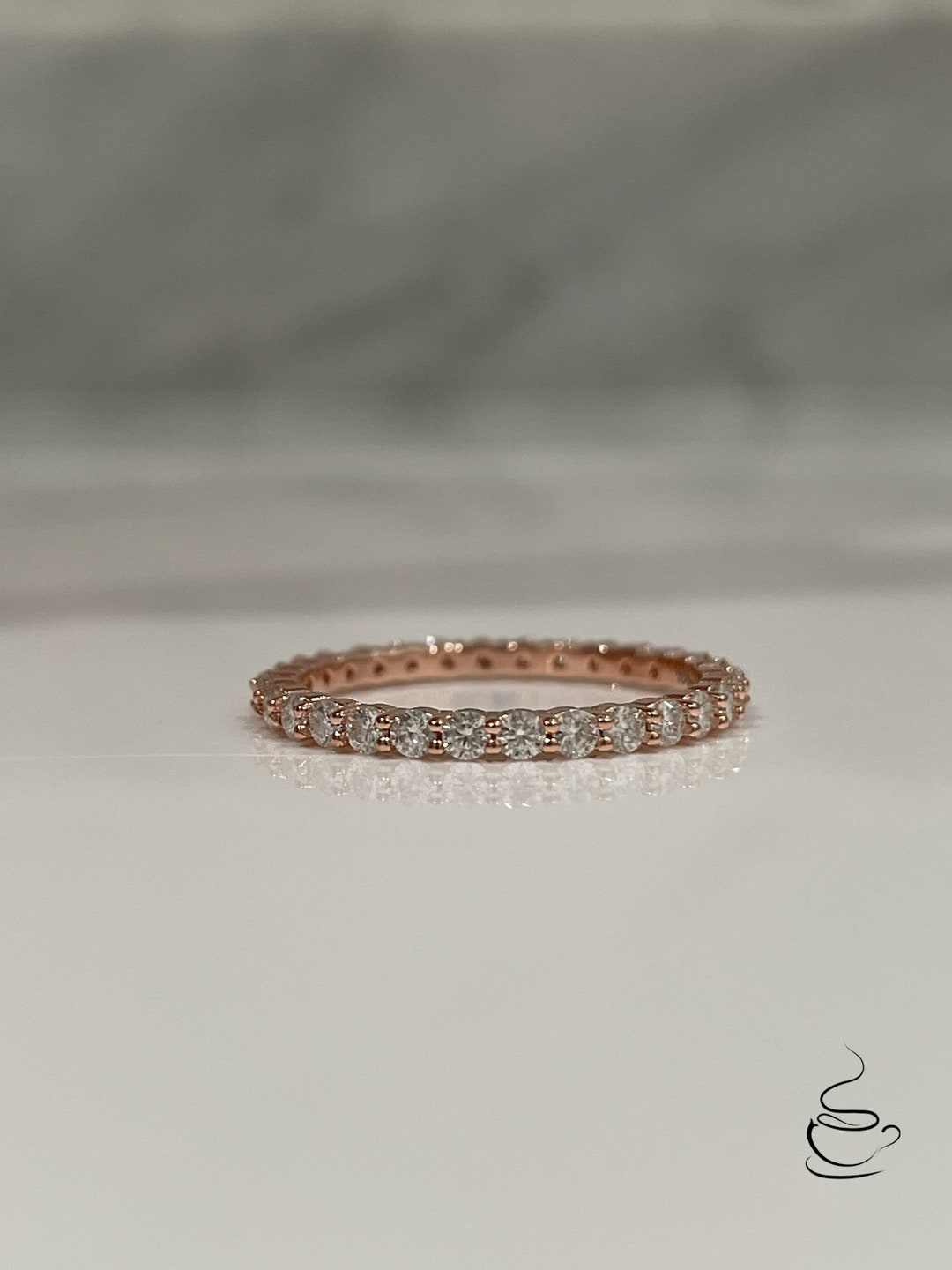 The Scarlett. Rose Gold Over Sterling Silver 925 2mm Full Eternity Band With Finest Simulated ...