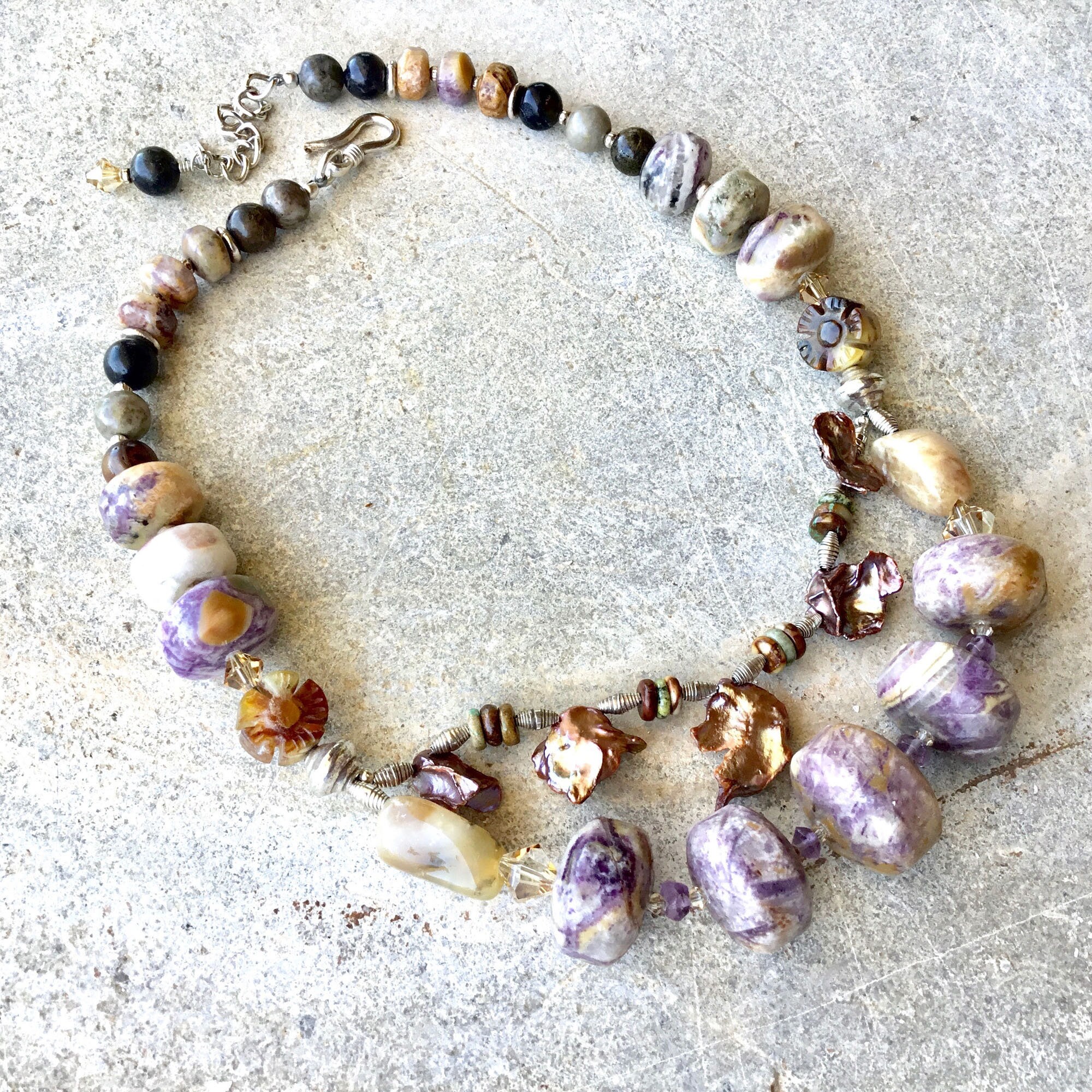 Purple Crazy Lace Agate Chunky Boho Necklace, Artisan Handmade, Big ...