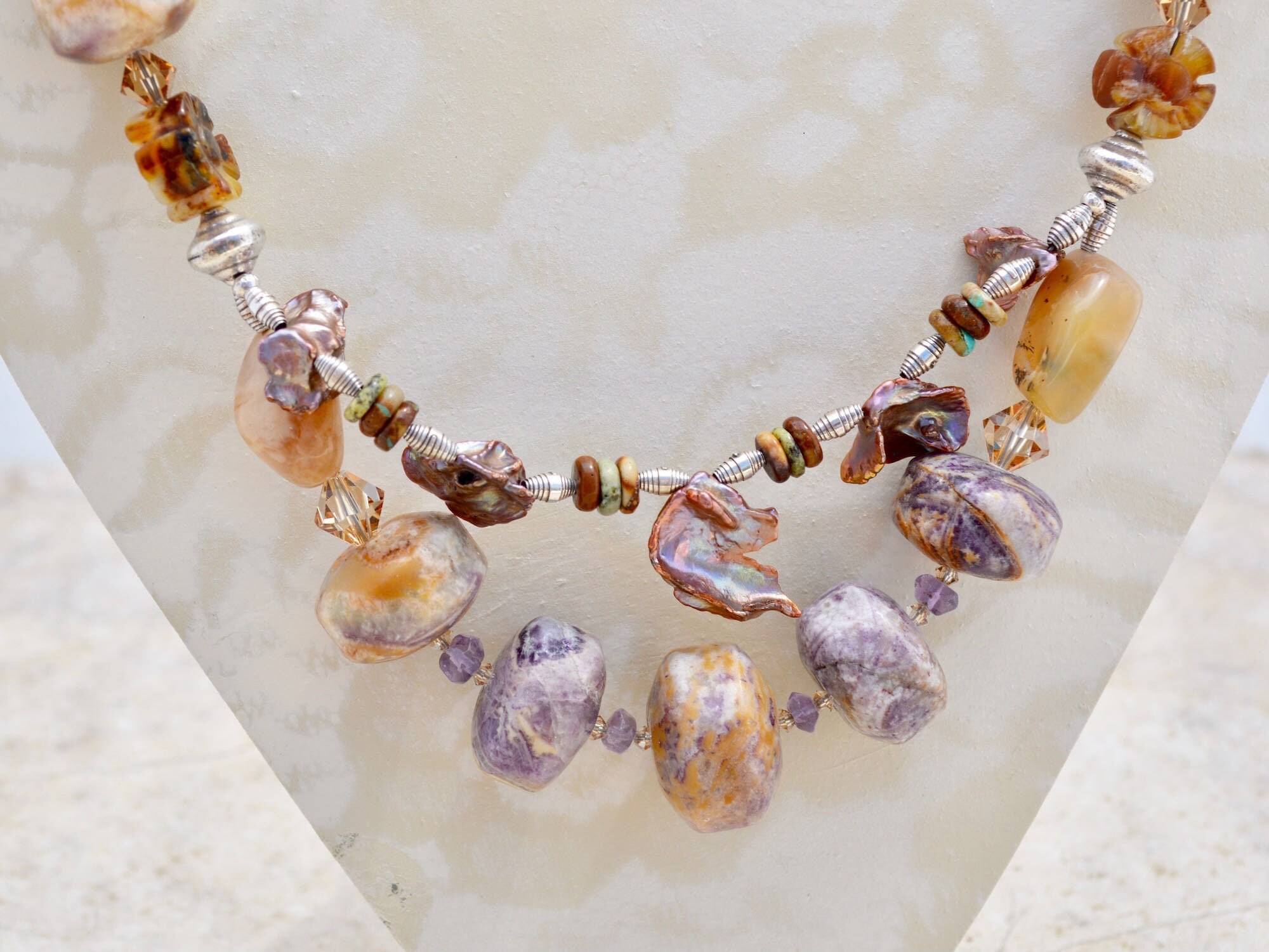 Purple Crazy Lace Agate Chunky Boho Necklace, Artisan Handmade, Big ...