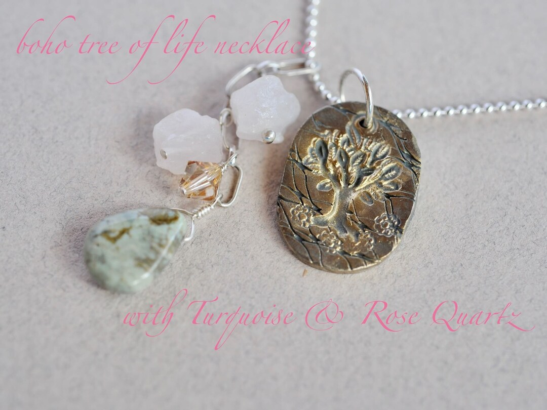 Tree of Life Floating Pendant With Natural USA Turquoise and Rose ...