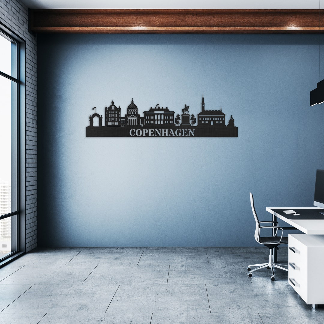 Copenhagen City Skyline Wooden Sign, Cityscape Living Room Decoration ...