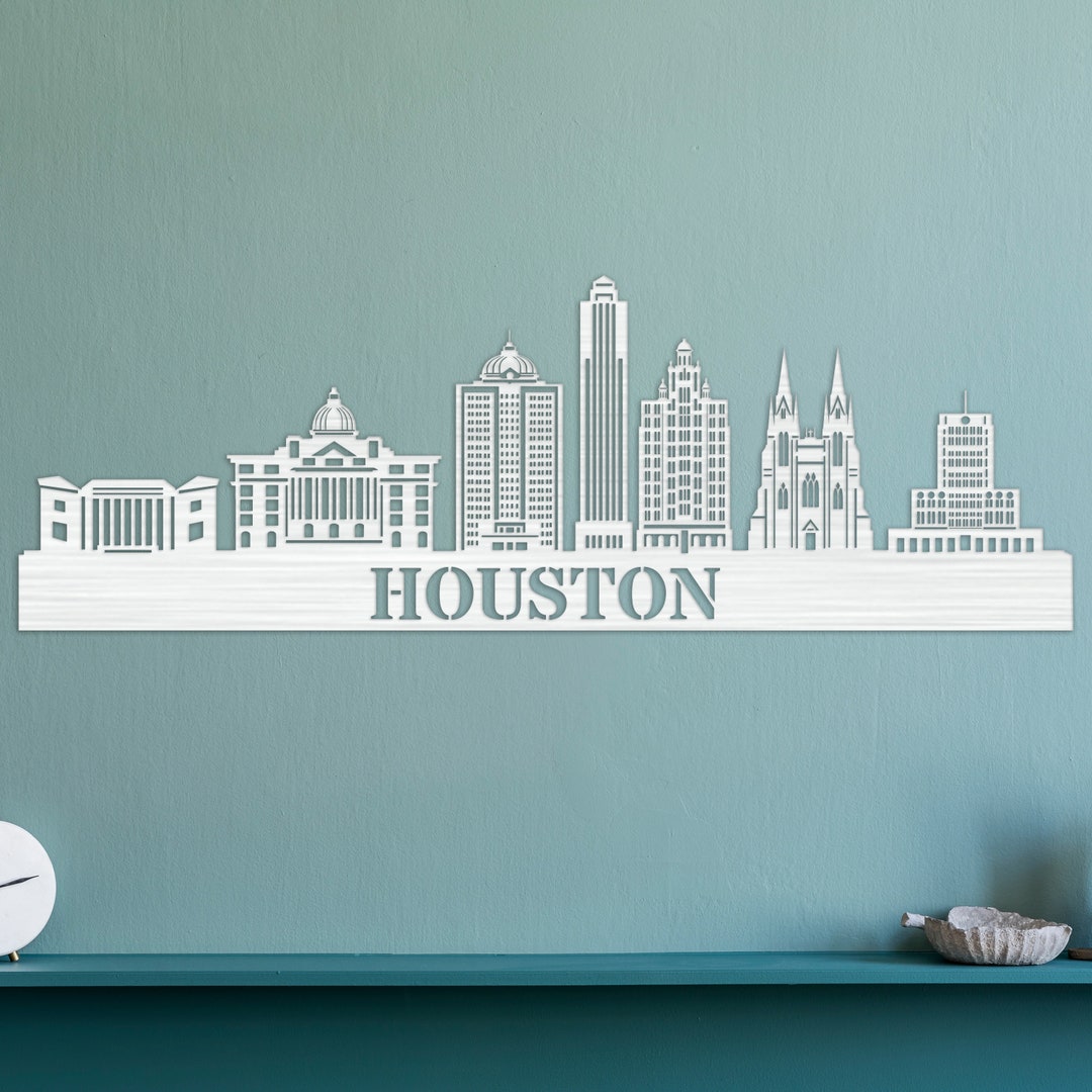 Houston Texas Hanging Wall Art, Wooden Skyline of Houston, Handmade ...
