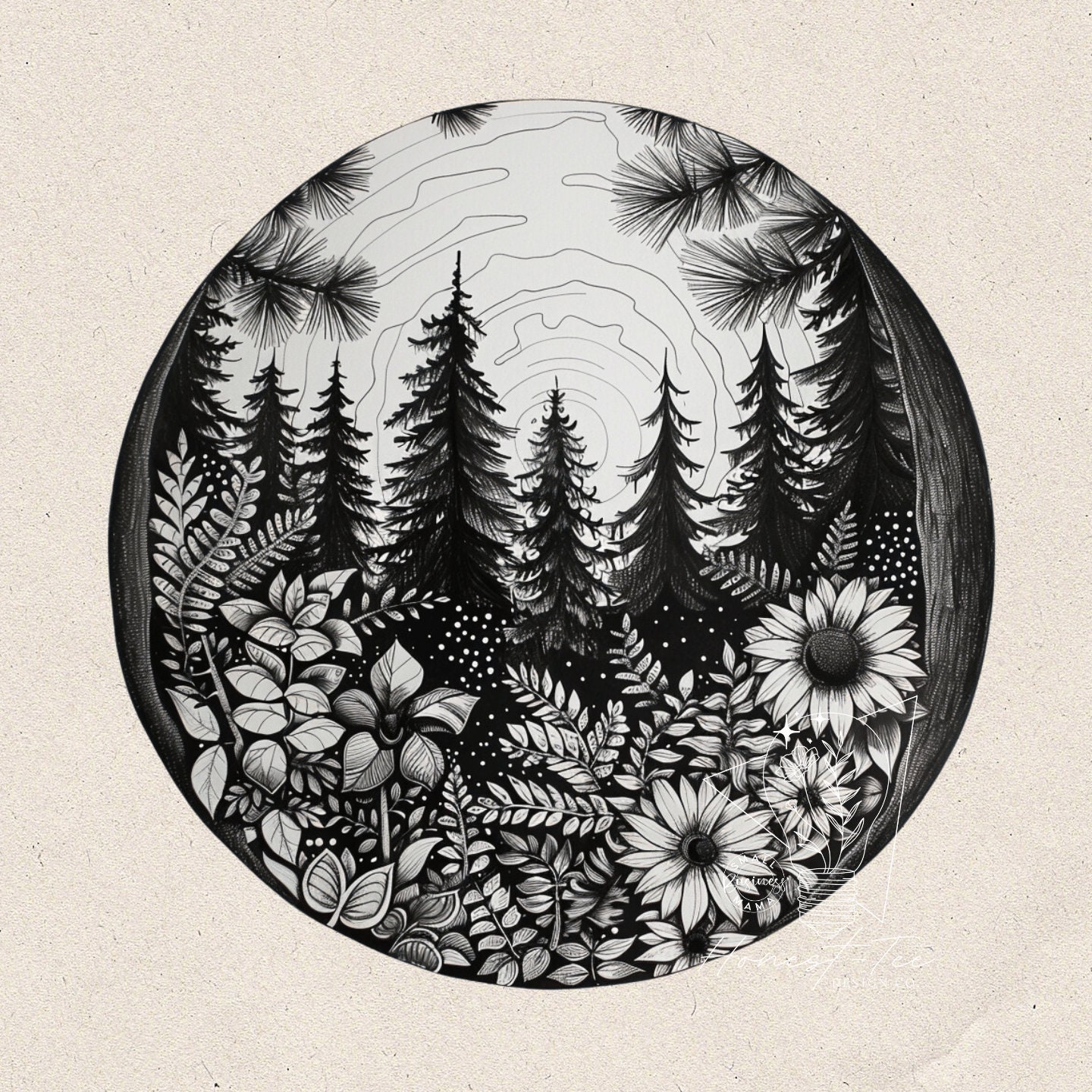 Zentangle Wilderness Forest Boho - PNG for Sublimation. Circle Tree ...