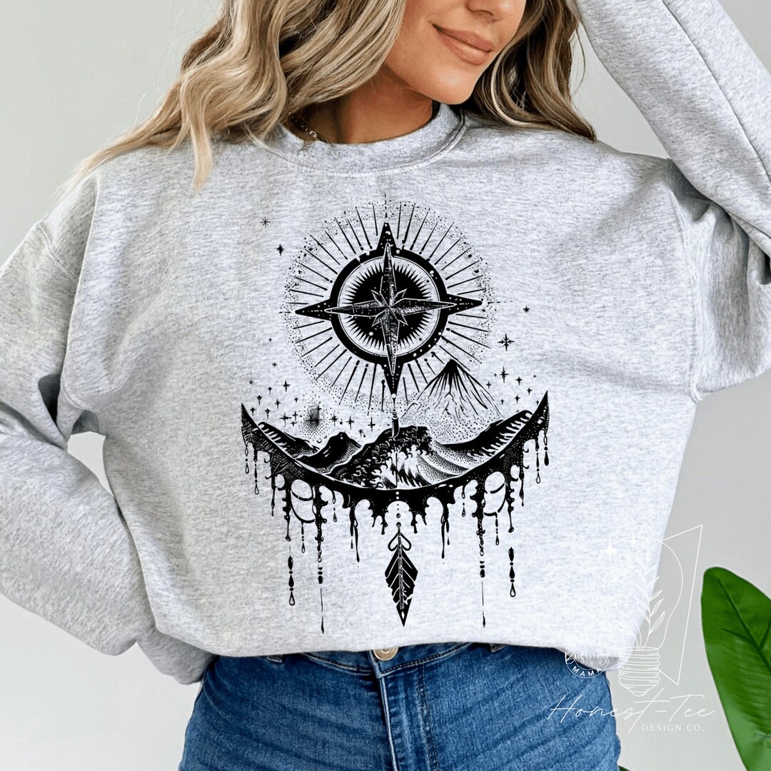 Compass Wilderness Mountain Boho Sun and Stars - PNG for Sublimation ...