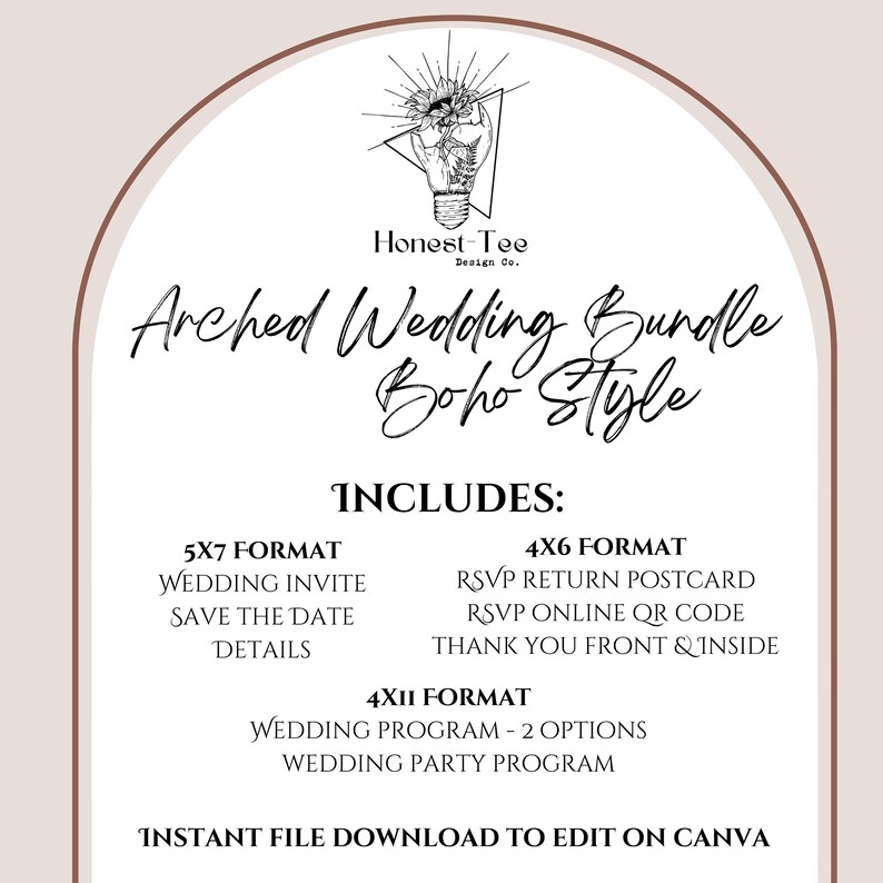 Boho Arched Wedding Template Bundle - Save the Date, RSVP, Invite ...