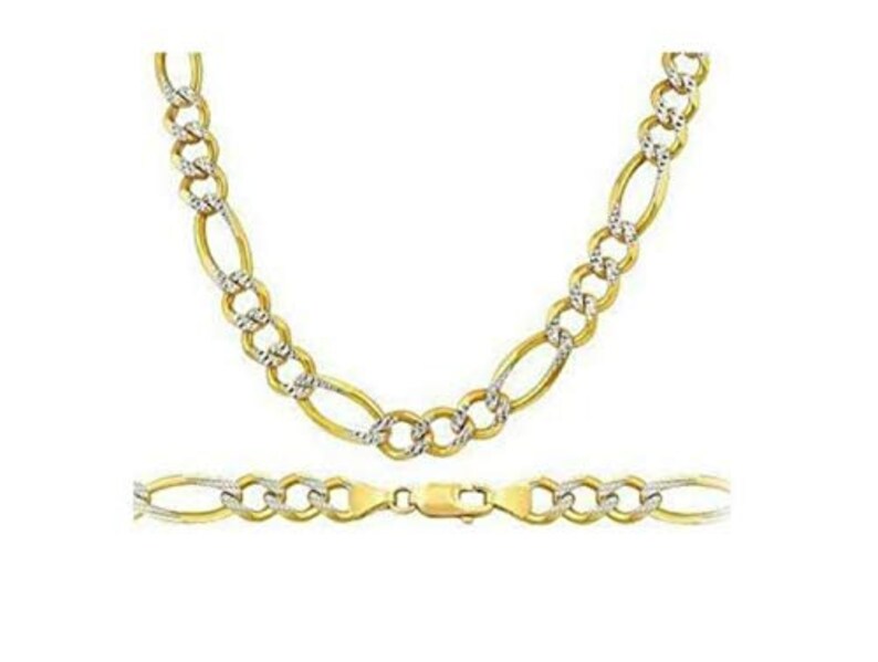 Solid Figaro in 14K Yellow Gold Chain White Pave Chain - Etsy