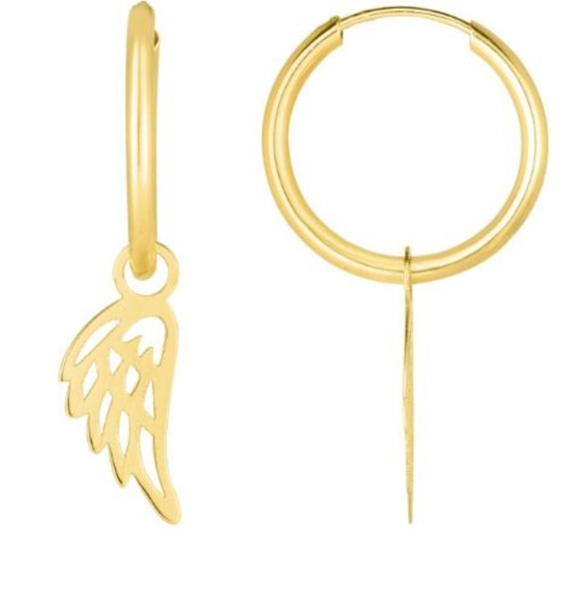 14K Gold Polished Angel Wing Dangle Hoop - Etsy