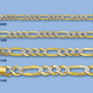 Solid Figaro in 14K Yellow Gold Chain White Pave Chain - Etsy