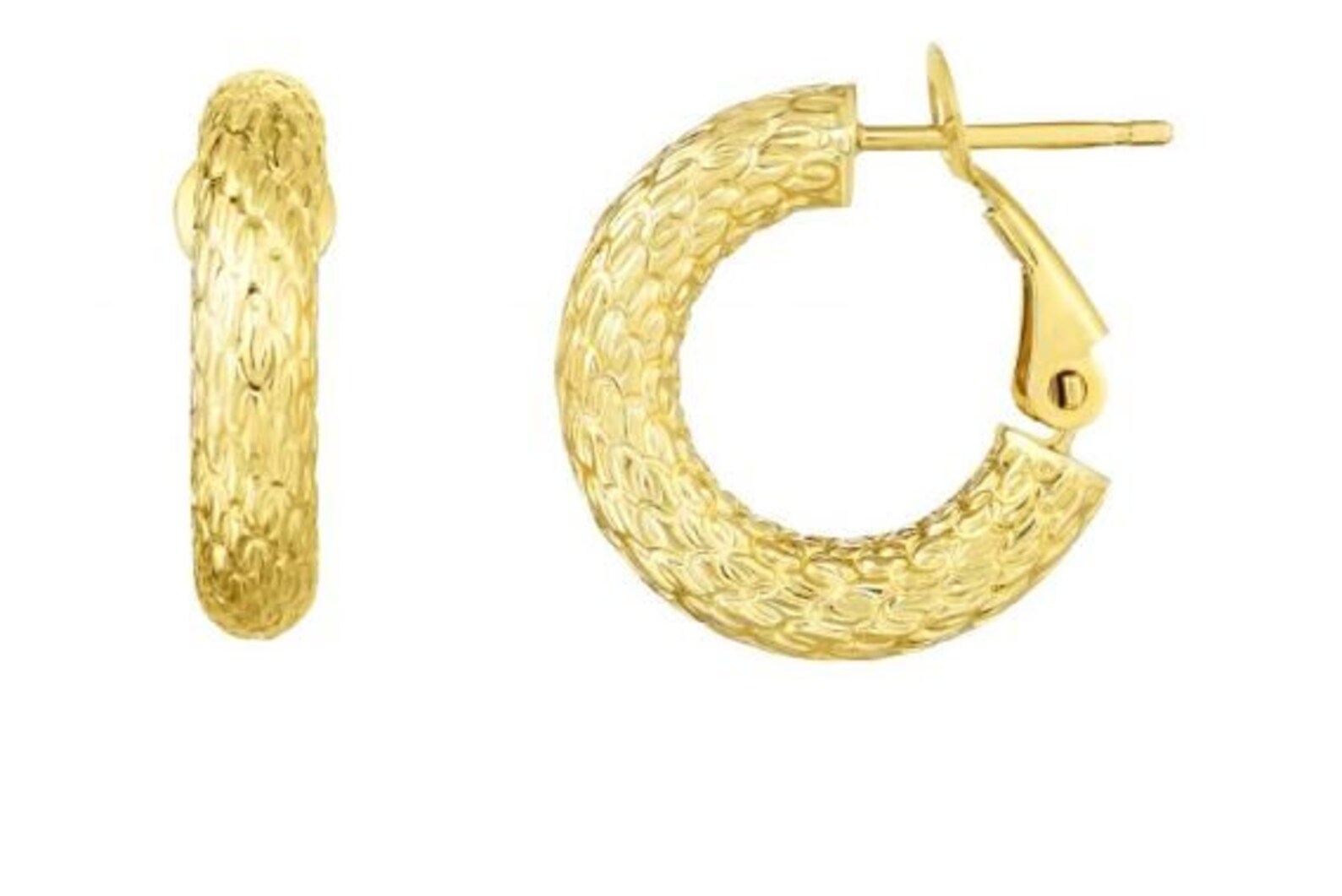 14K Gold Textured Omega Back Hoop Earring - Etsy