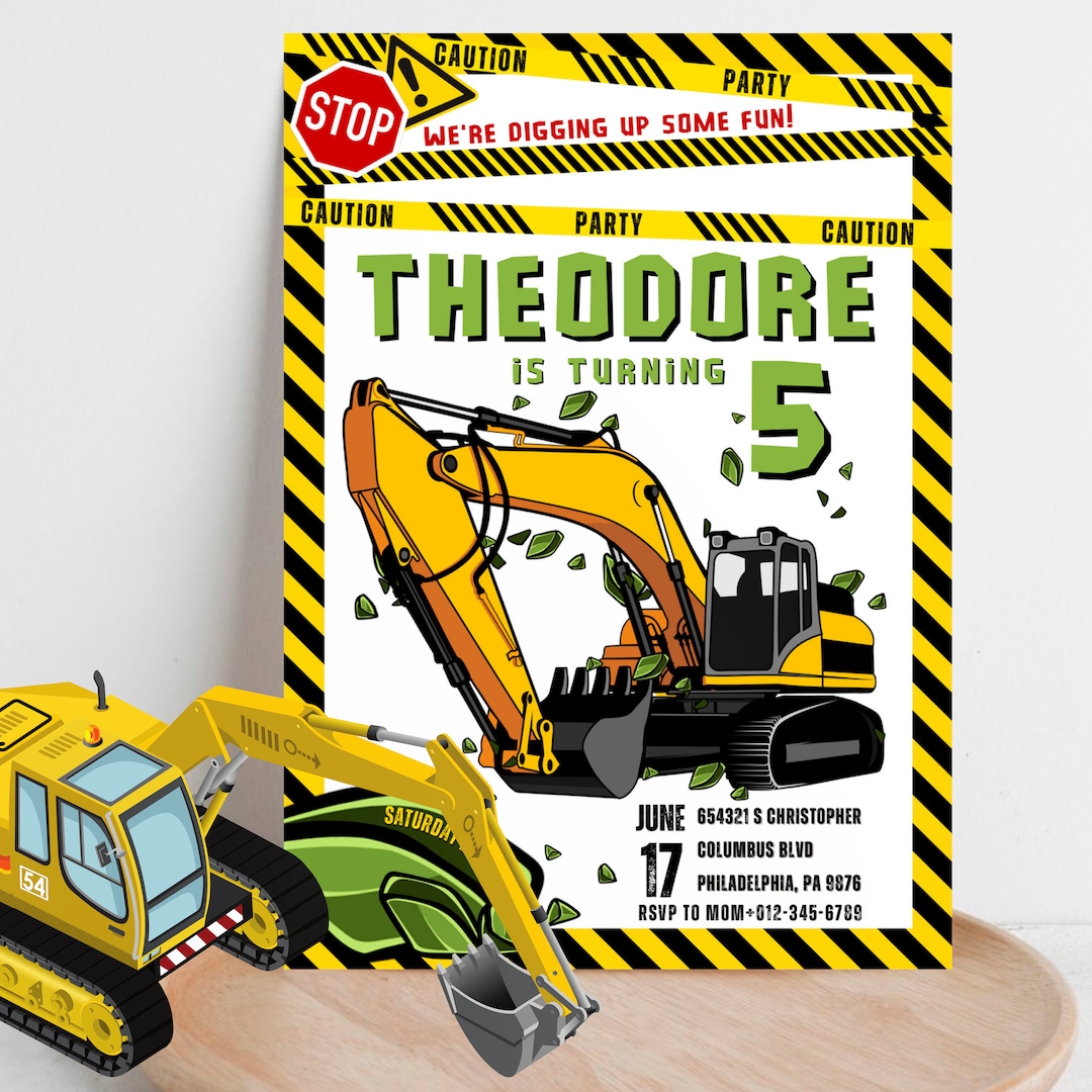 Excavator Digital Birthday Invitation Construction Theme - Etsy