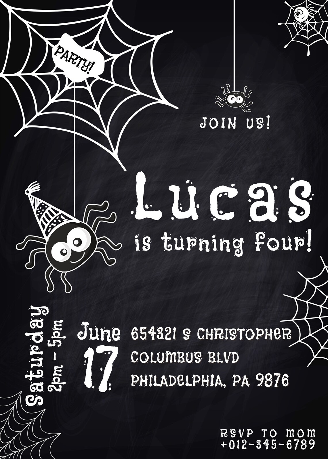Printable Spider Birthday Invitation, Cute Spider Birthday Invite ...