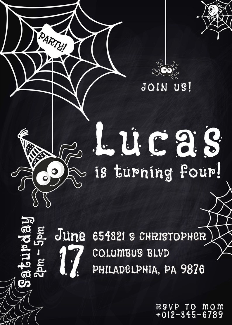 Printable Spider Birthday Invitation, Cute Spider Birthday Invite ...