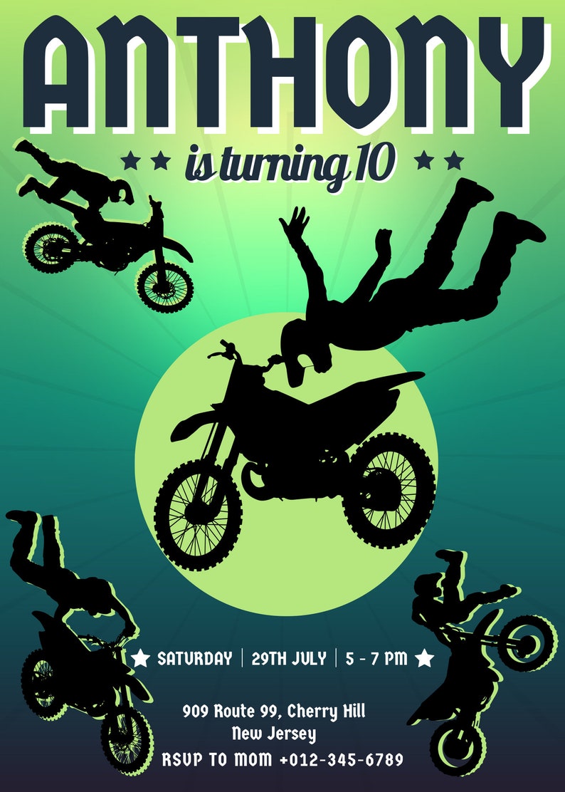 Editable Motorbike Birthday Invitation Dirt Bike Invitation - Etsy