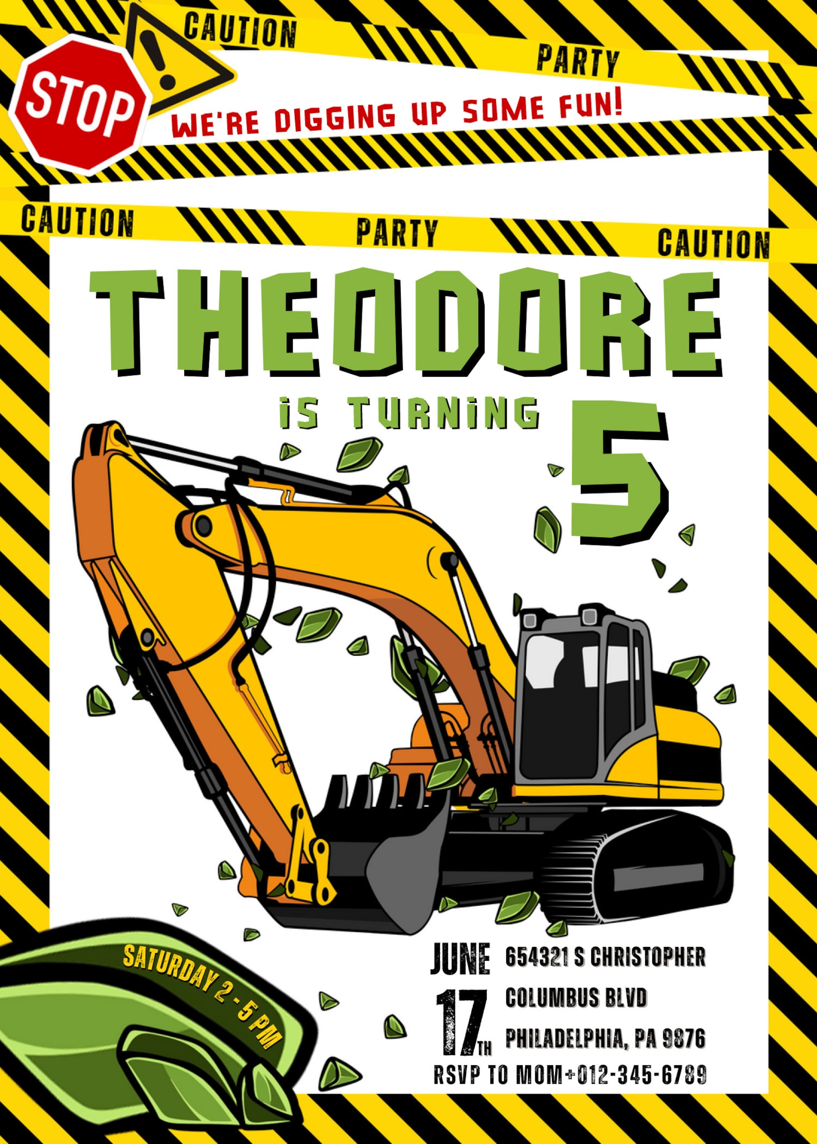 Excavator Digital Birthday Invitation, Construction Theme Birthday ...