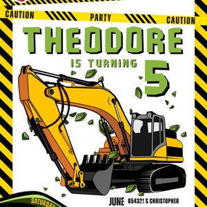 Excavator Digital Birthday Invitation, Construction Theme Birthday ...