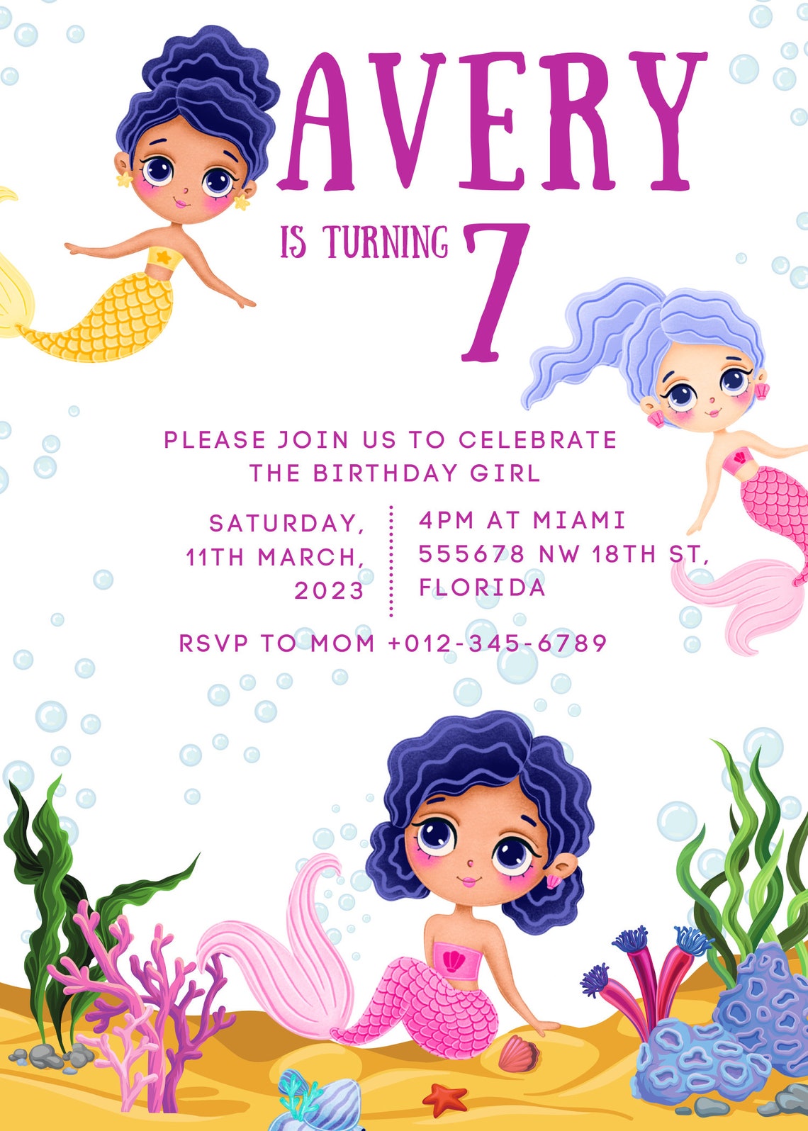 Mermaid Birthday Invitation, Mermaid Template Download, Editable ...