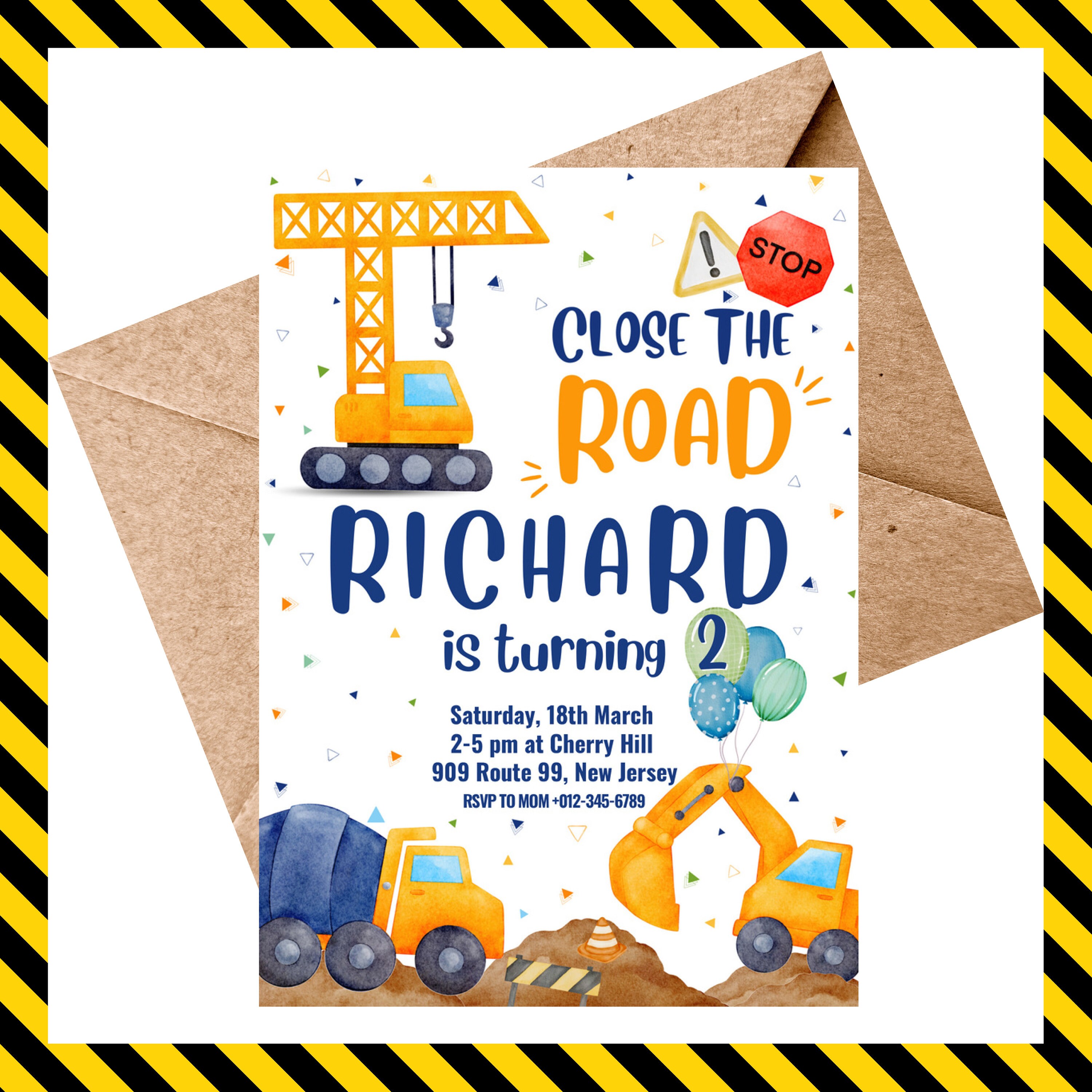 Construction Birthday Invitation, Construction Theme Birthday Party, 2 ...