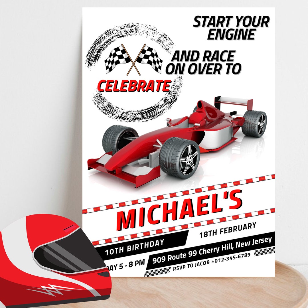 Formula Birthday Invitation, Car Racing Birthday Invite, Formula Boy ...