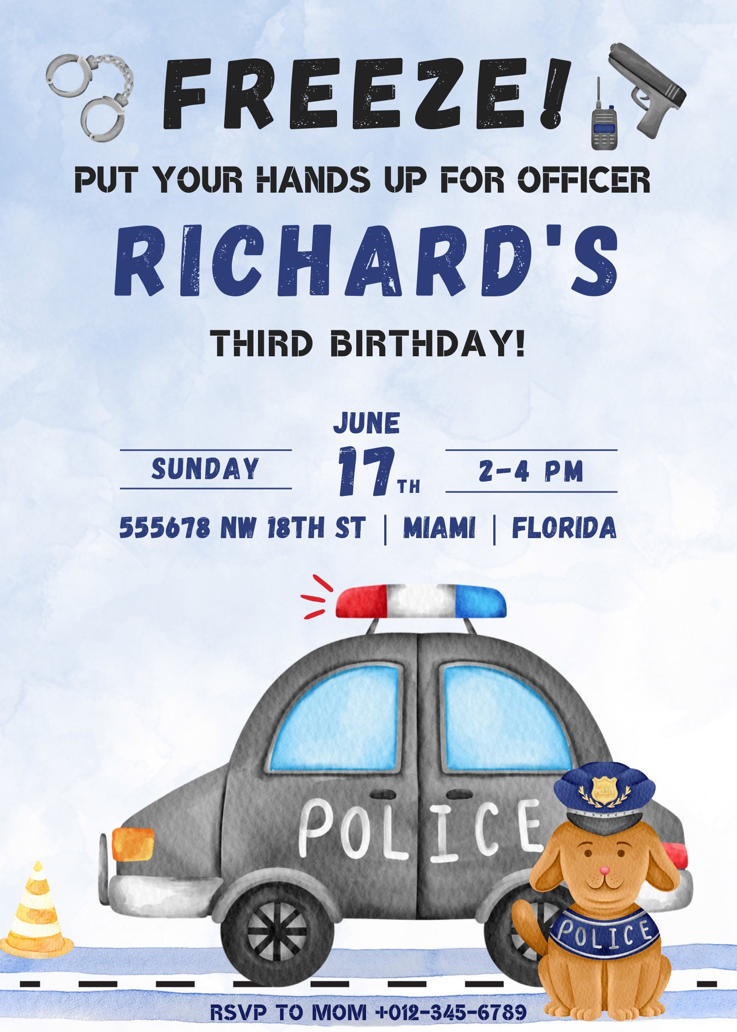 Editable Police Invitation, Police Car Birthday Invitation, Police ...
