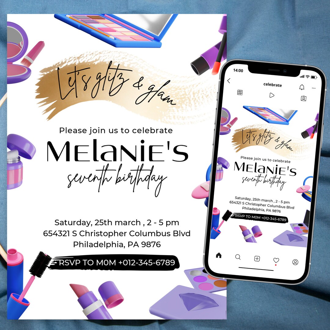Editable Spa Makeup Birthday Party Invitation, Spa Birthday Invites ...