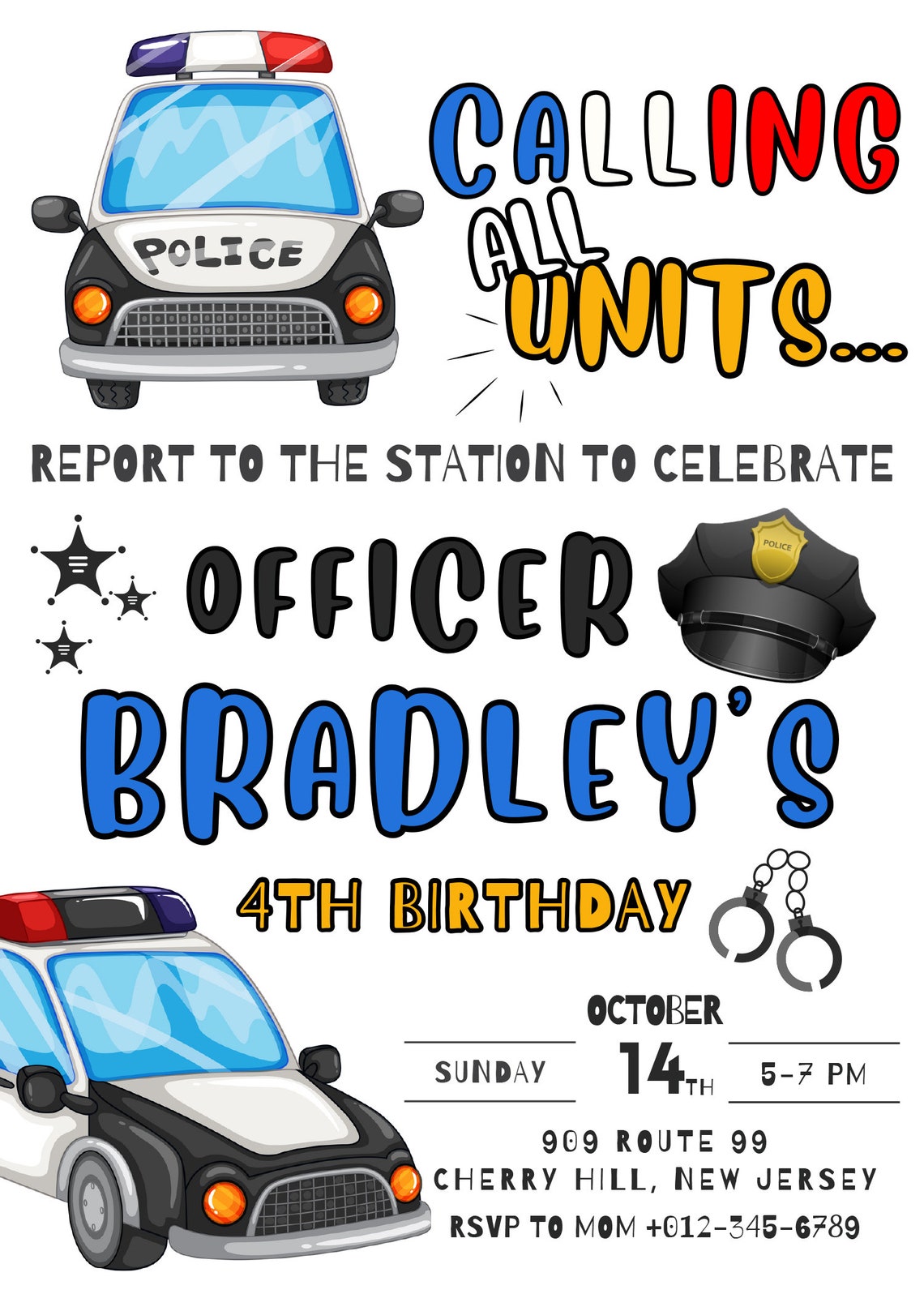 Editable Police Invitation, Police Car Birthday Invitation, Police ...