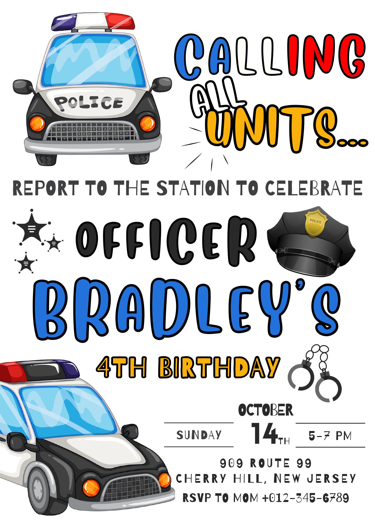 Editable Police Invitation, Police Car Birthday Invitation, Police ...