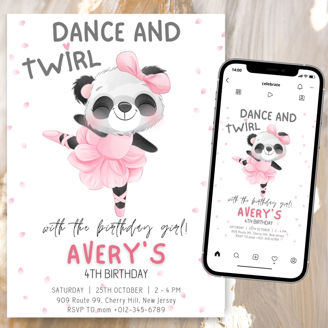 Panda Girl Birthday Invitation, Magic Panda Bear Invitation, Cute Panda ...