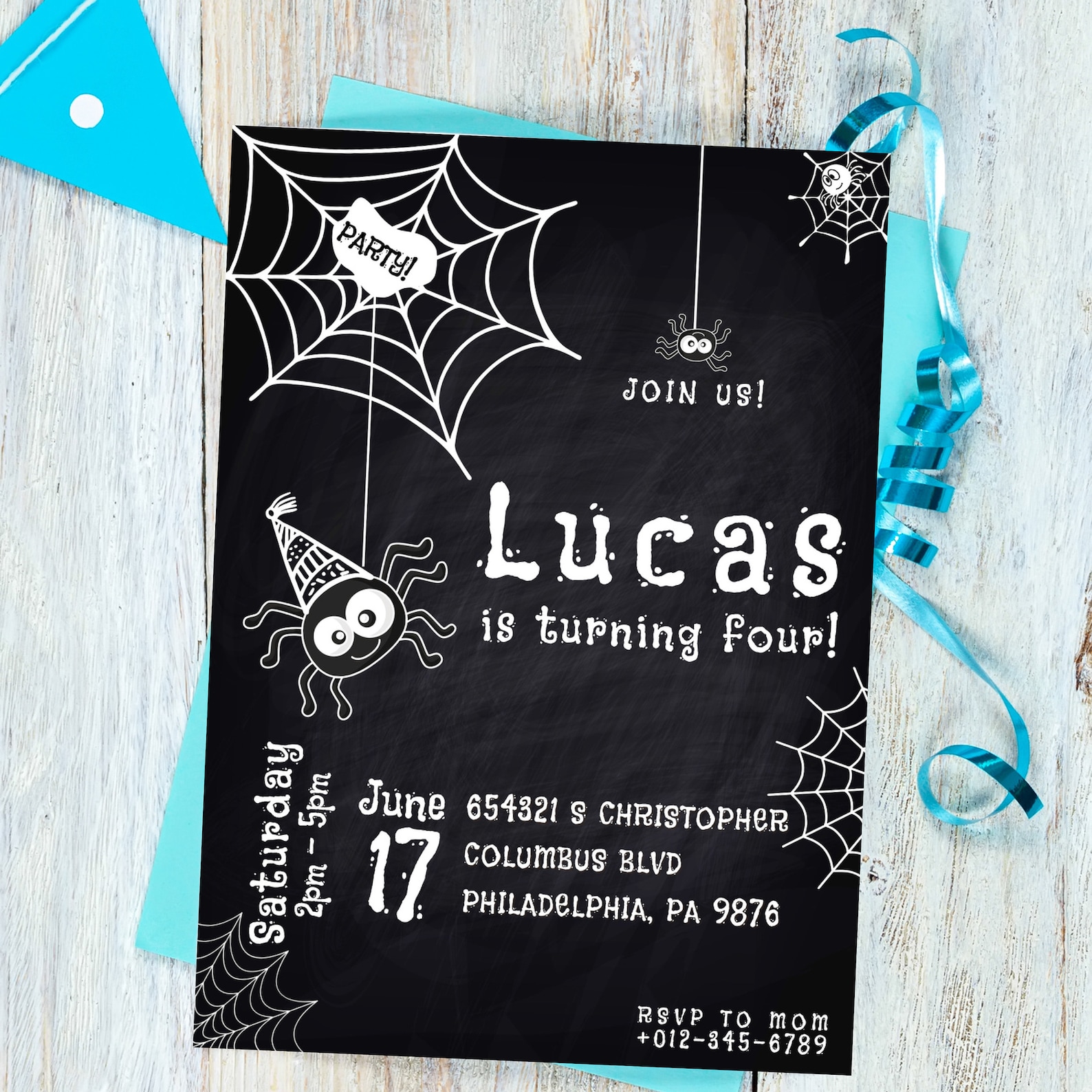 Printable Spider Birthday Invitation, Cute Spider Birthday Invite ...
