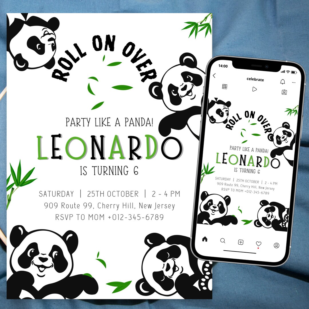 Editable Panda Birthday Invitation,cute Panda Bear Birthday Invitation ...