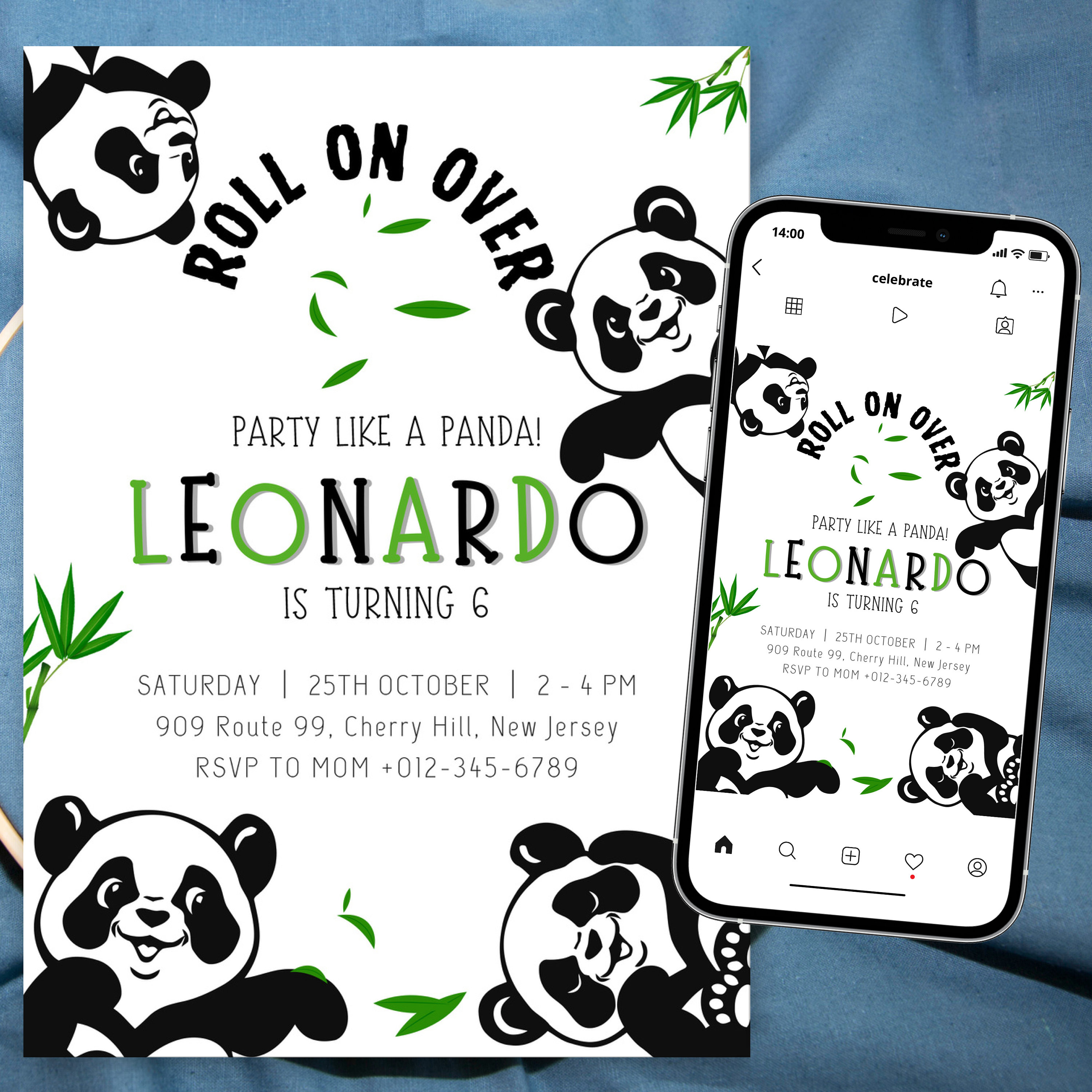 Editable Panda Birthday Invitation,cute Panda Bear Birthday Invitation ...