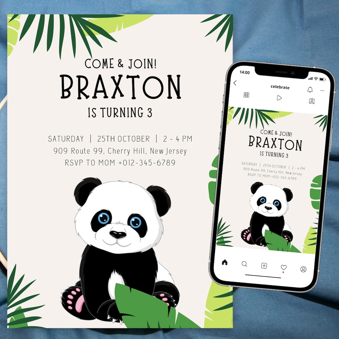 Cute Panda Birthday Invitation, Panda Birthday Celebration Invitation ...