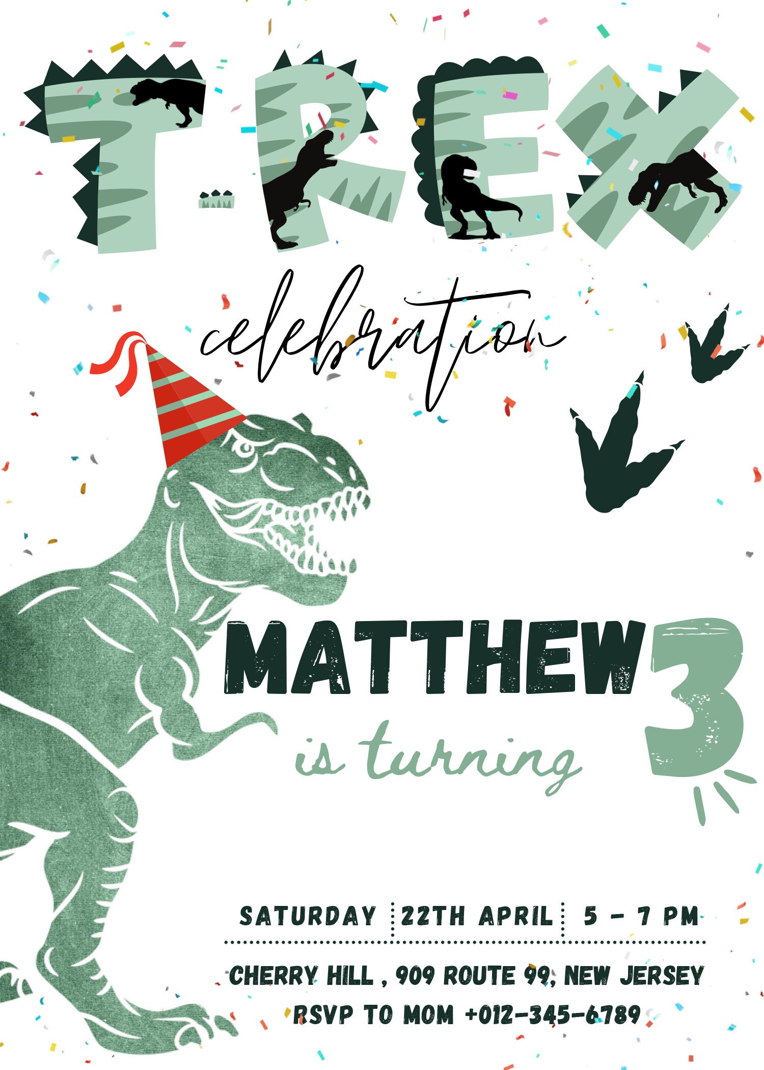 Editable Three Rex Birthday Invitation, Dinosaur Birthday Digital ...