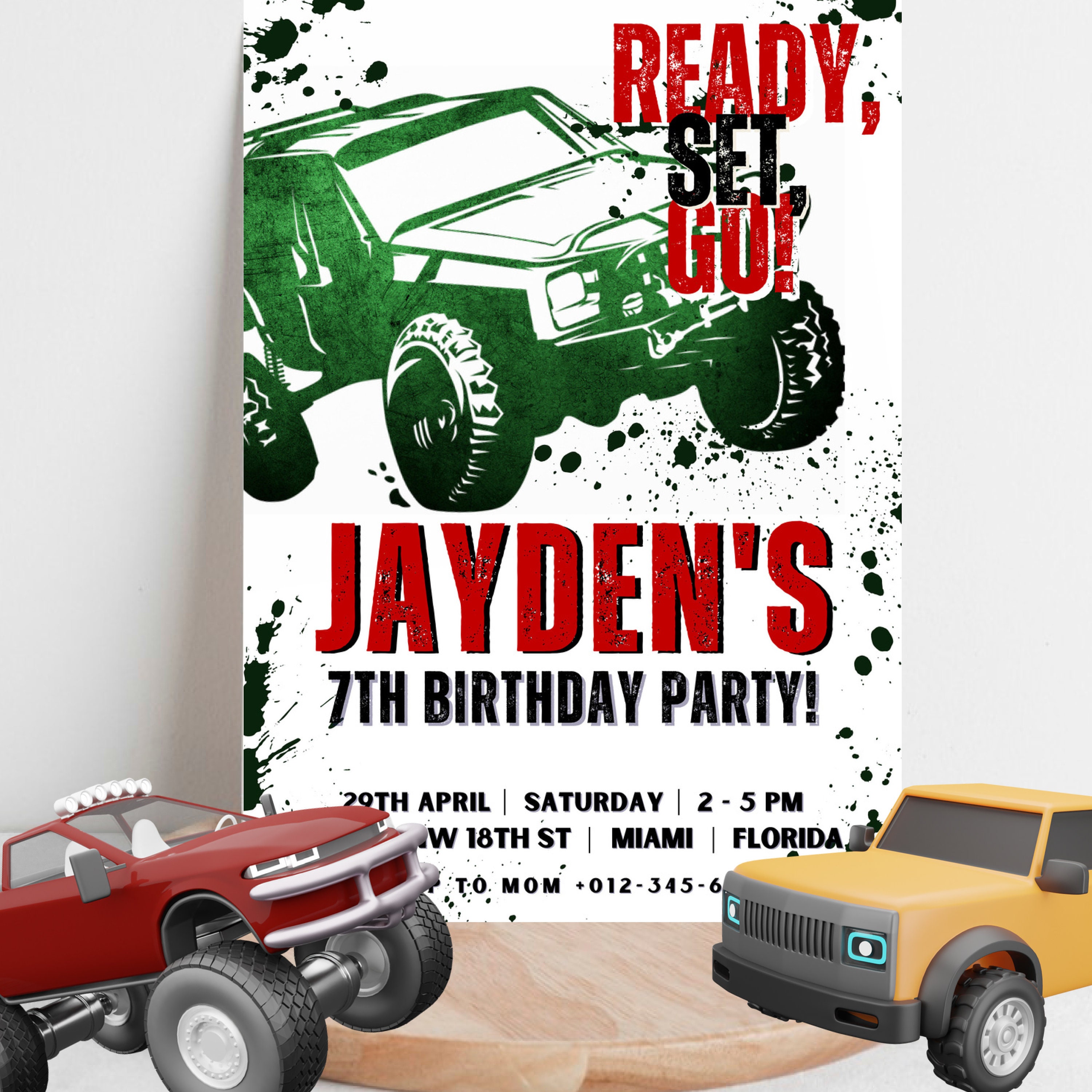 Boy Cars Theme Birthday Party, Car Racing Birthday Invitation, 7th ...