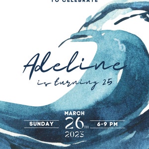 Ocean Birthday Party Invitation, Sea Wave Party Invite, Editable ...