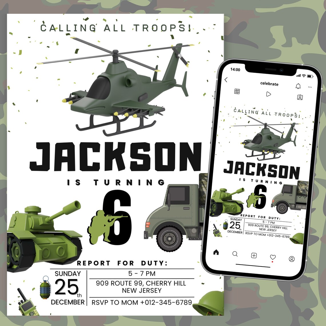 Editable Army Birthday Invitation, Military Birthday Invitation, Army ...
