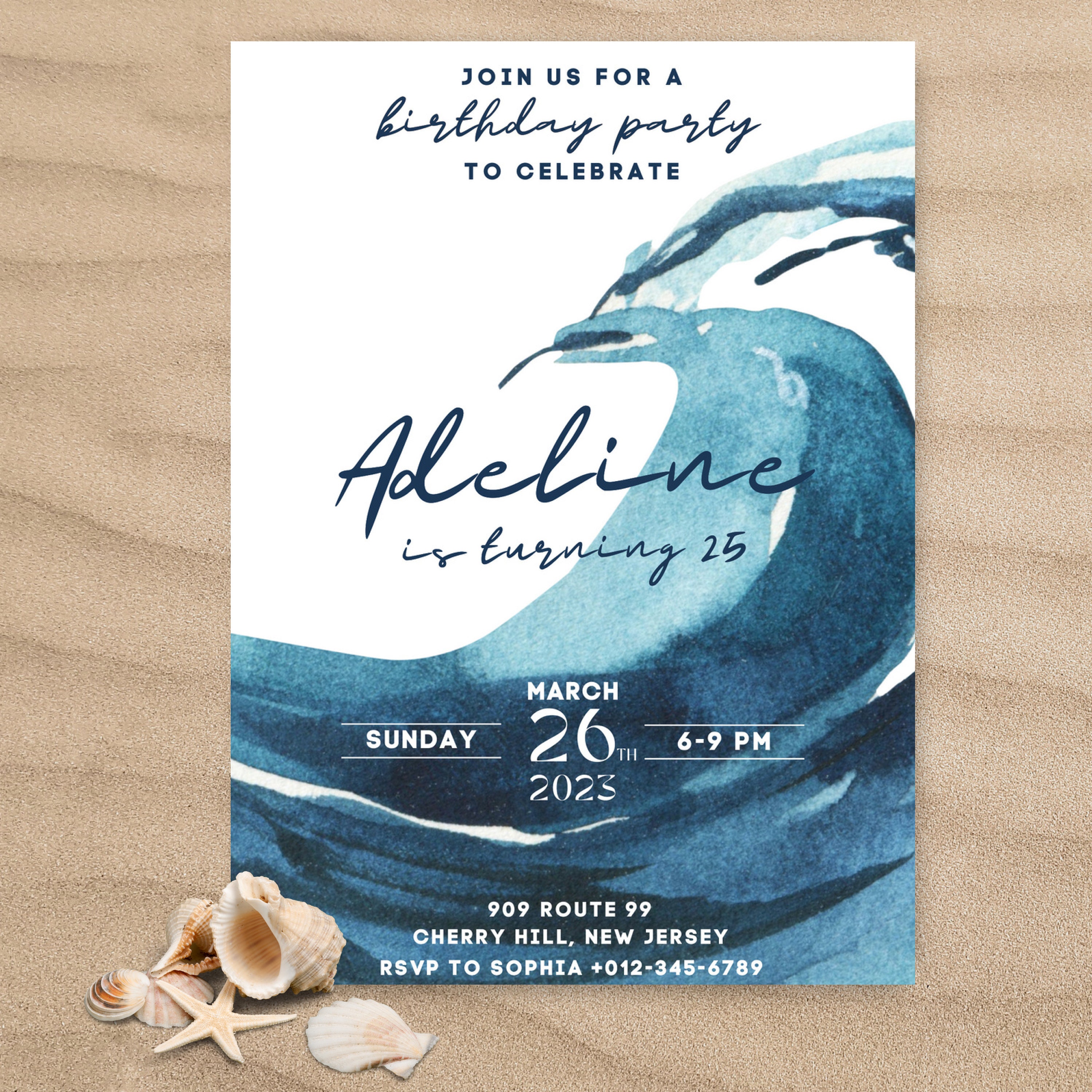 Ocean Birthday Party Invitation, Sea Wave Party Invite, Editable ...