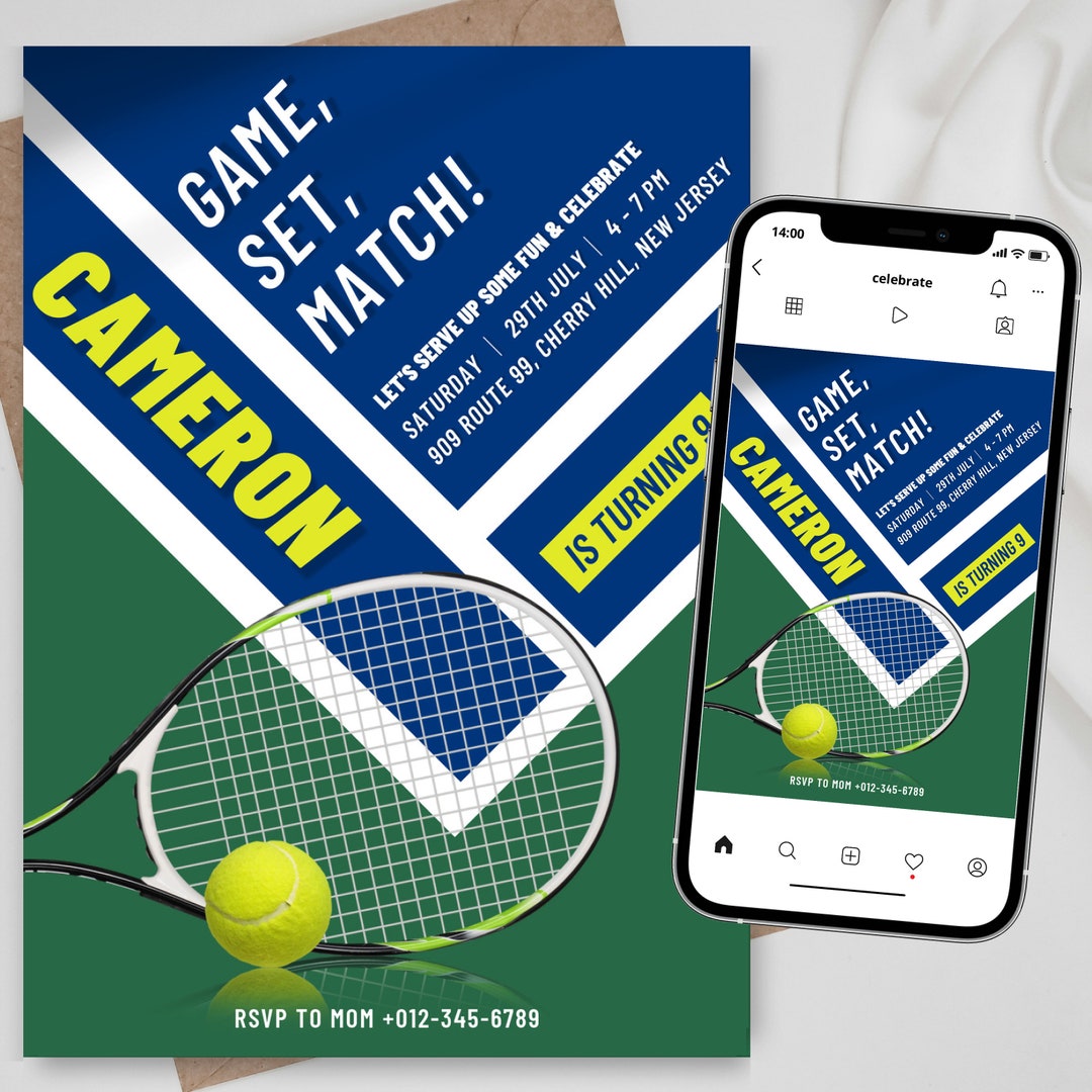 Tennis Birthday Invitation, Tennis Ball Invitation, Tennis Game ...