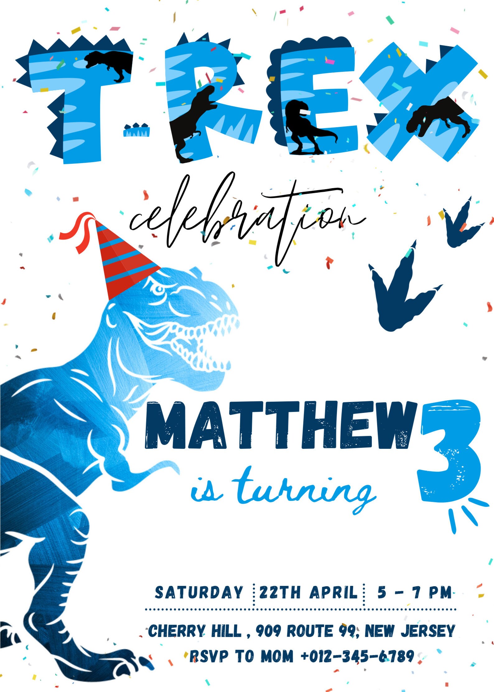 Editable Three Rex Birthday Invitation, Dinosaur Birthday Digital ...