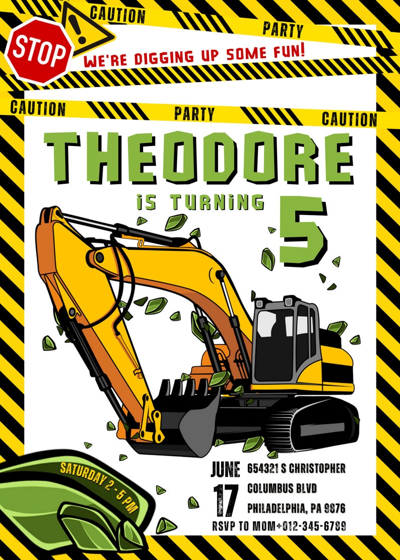 Excavator Digital Birthday Invitation Construction Theme - Etsy