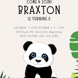 Cute Panda Birthday Invitation, Panda Birthday Celebration Invitation ...