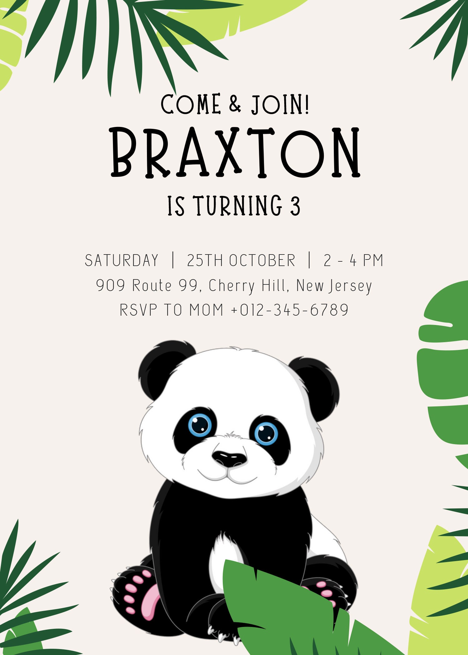 Cute Panda Birthday Invitation, Panda Birthday Celebration Invitation ...